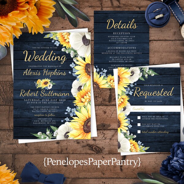 Rustic Sunflower Wedding Invitation - Etsy