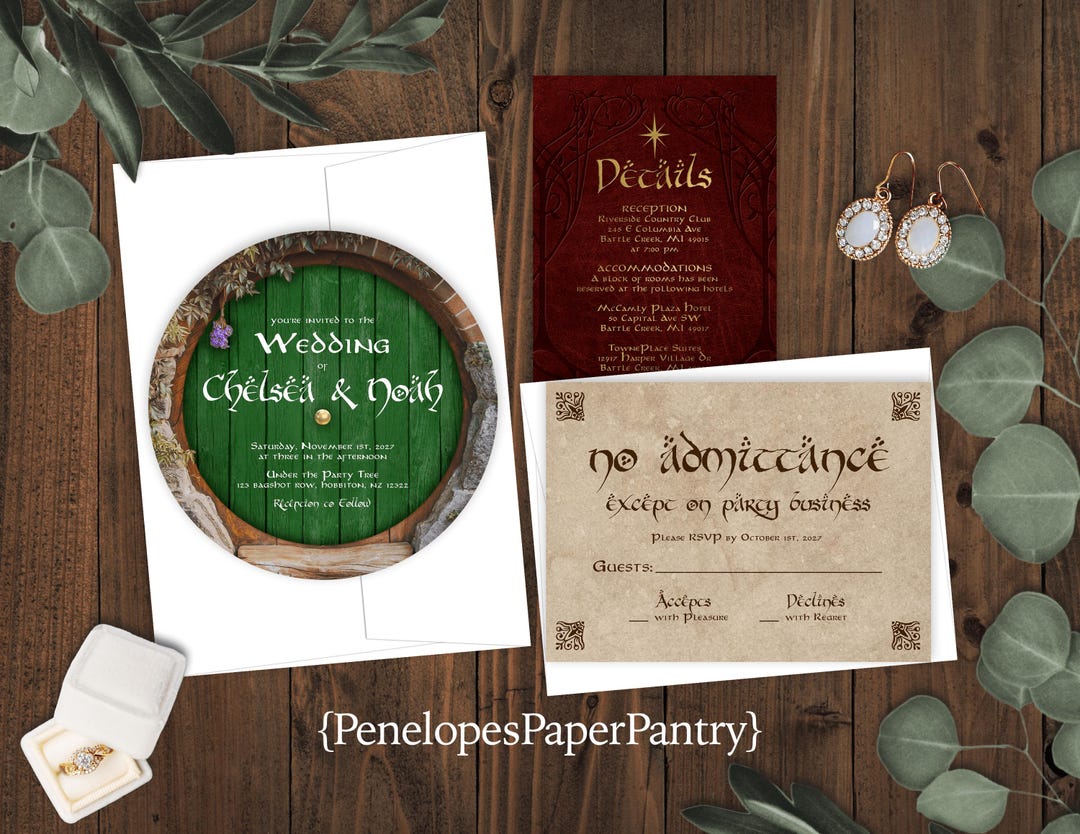 Hobbit Theme Wedding Invitation Personalized Bilbo Baggins Round Door ...