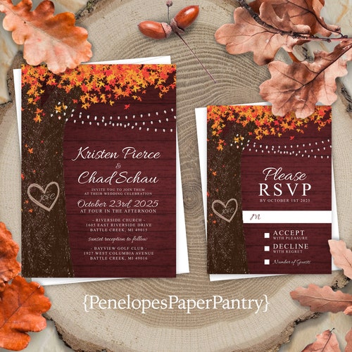 Rustic Fall Wedding Invitation Orange & Plum Wedding - Etsy