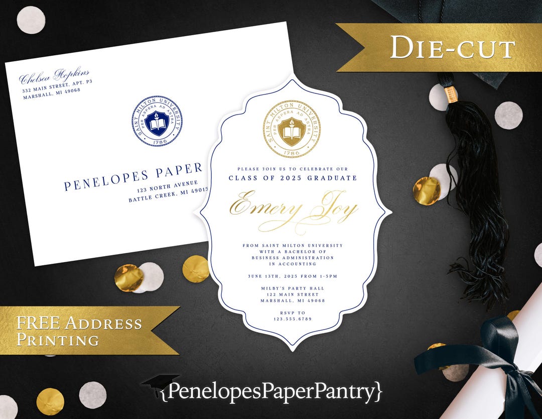 Elegant Bracket Shape Graduation Announcement Party Invitation ...