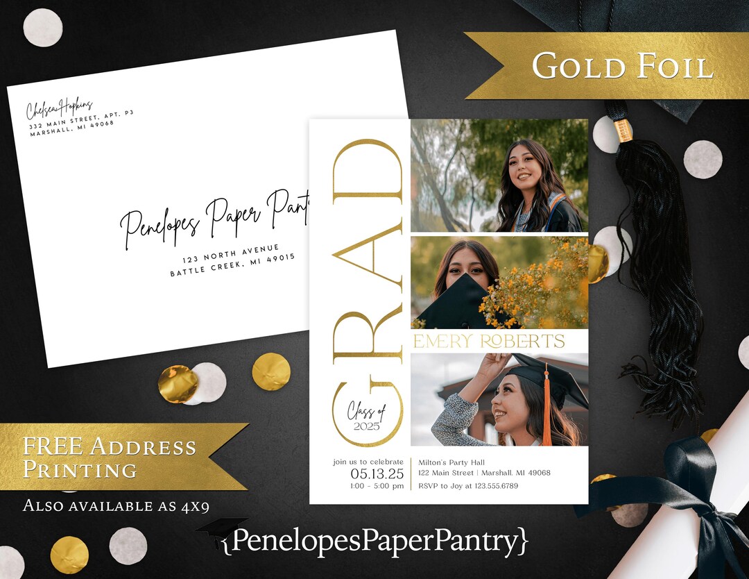 Elegant Graduation Photo Party Invitation Announcement Personalized ...
