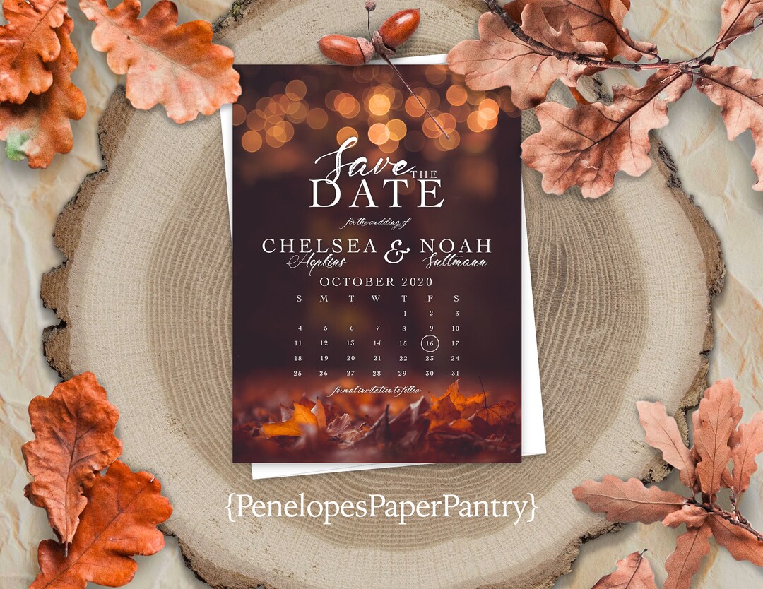 Rustic Fall Wedding Save the Date Card,calendar Save the Date,glowing ...