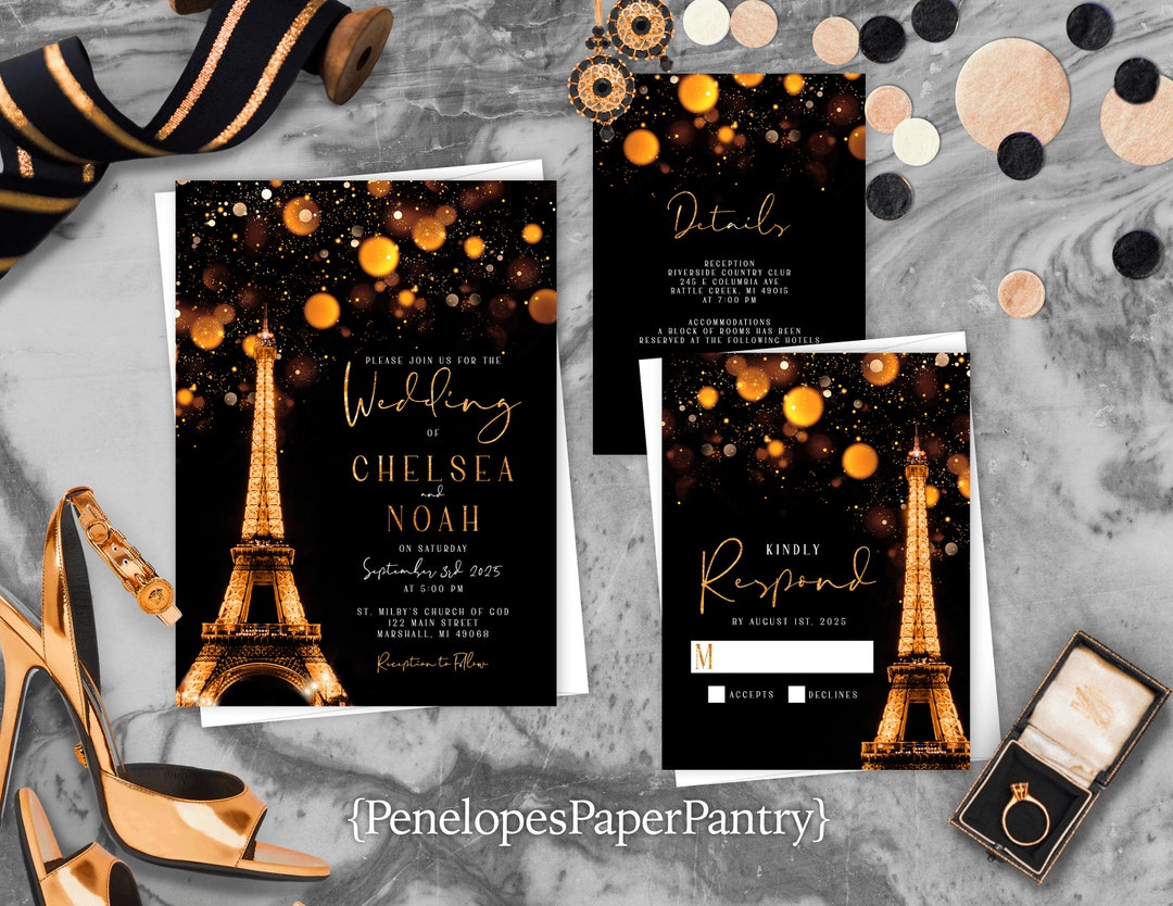 Wedding Invitation,night in Paris Wedding Invite,personalized,eiffel ...