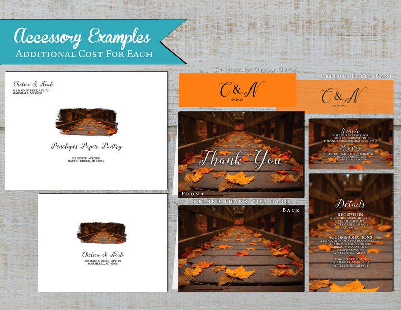 Rustic Fall Leaves Wedding Invitation Set: Burnt Orange, Personalized ...