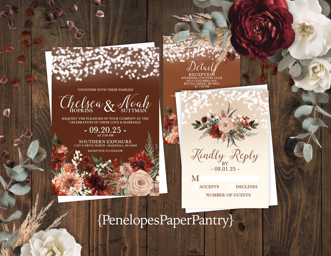 Rustic Fall Wedding Invitation,rust,terracotta,burnt Orange,ivory,fall ...