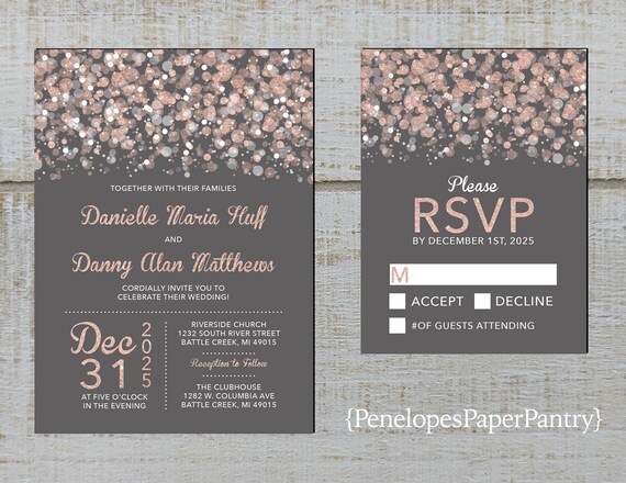 Modern Gray and Pink Summer Wedding InvitationGrayPinkRose | Etsy