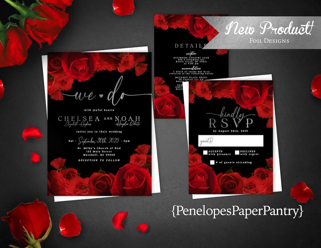 Elegant Red Rose Wedding Invitation,red Rose Wedding Invite ...