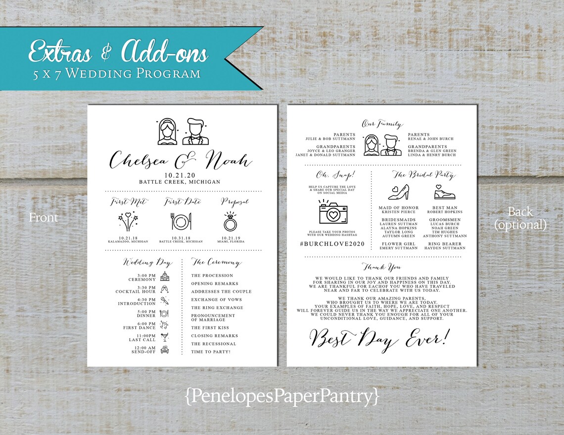 Custom Icon Wedding Programflat Panelfoldedmatching Paper - Etsy