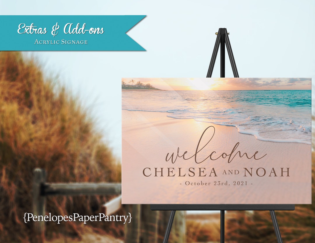 Beach Wedding Acrylic Welcome Sign Personalized Custom Text Printed ...