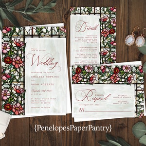 Floral Stained Glass Wedding Invitation,stained Glass Wedding Invite ...