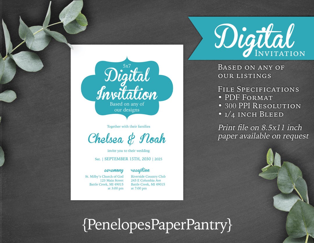 Digital Wedding Invitation Penelopes Paper Pantry Paperless Invitation ...