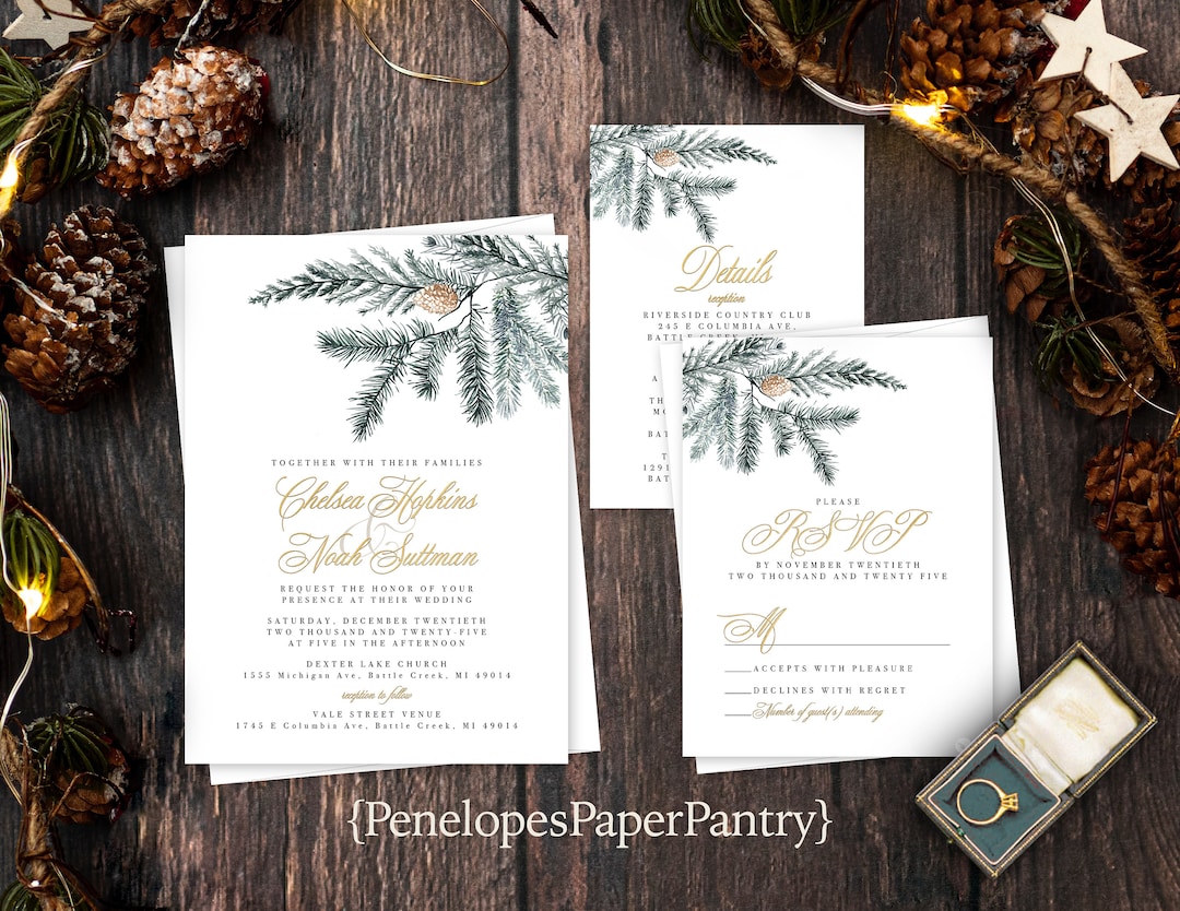 Simple Elegant Winter Wedding Invitation Personalized Pine Tree ...