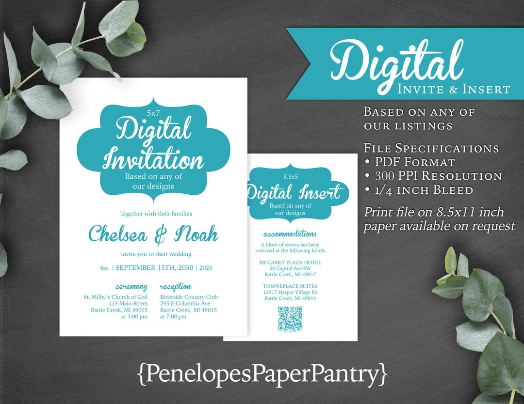 Digital Wedding Invitation Details Card Penelopes Paper Pantry ...