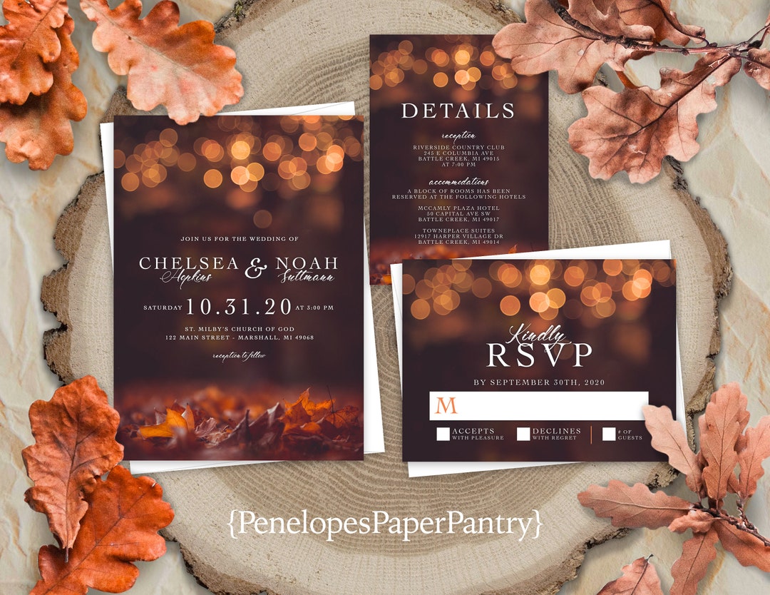 Romantic Burnt Orange Fall Wedding Invitation Personalized Glowing ...