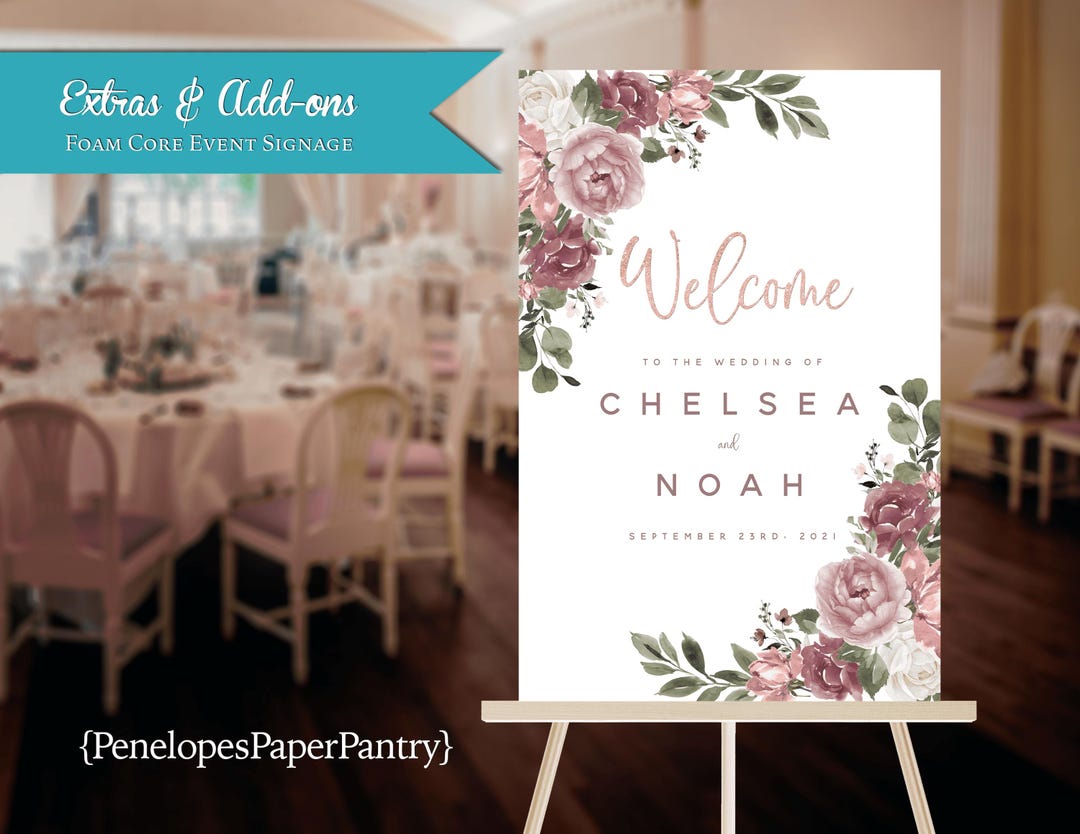 Mauve Floral Summer Wedding Welcome Sign Personalized Custom Made to ...