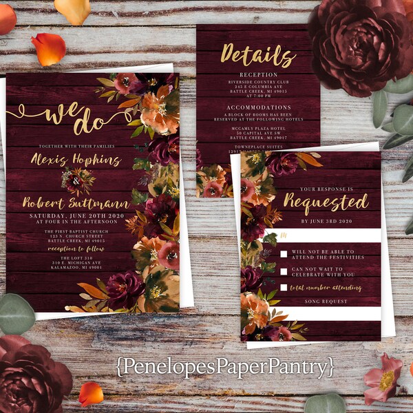 Plum Orange Wedding Invitation - Etsy