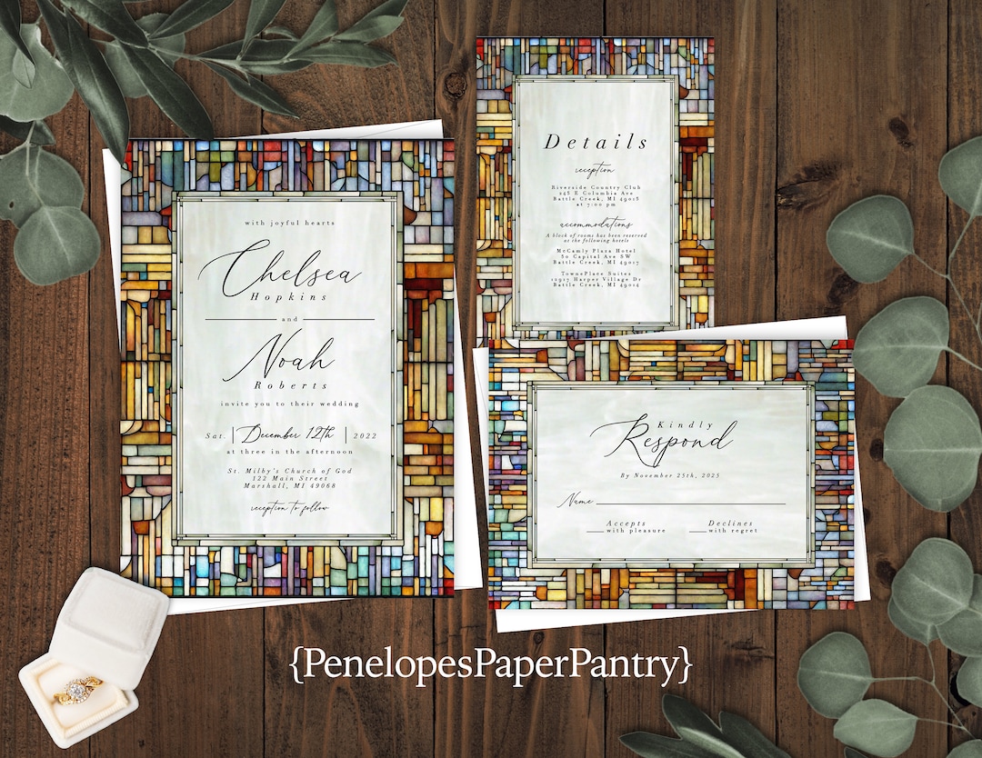 Abstract Frame Stained Glass Wedding Invitation,stained Glass Wedding ...