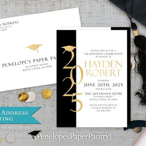 Graduation Announcement Party Invitation Personalized Black Gold Print ...