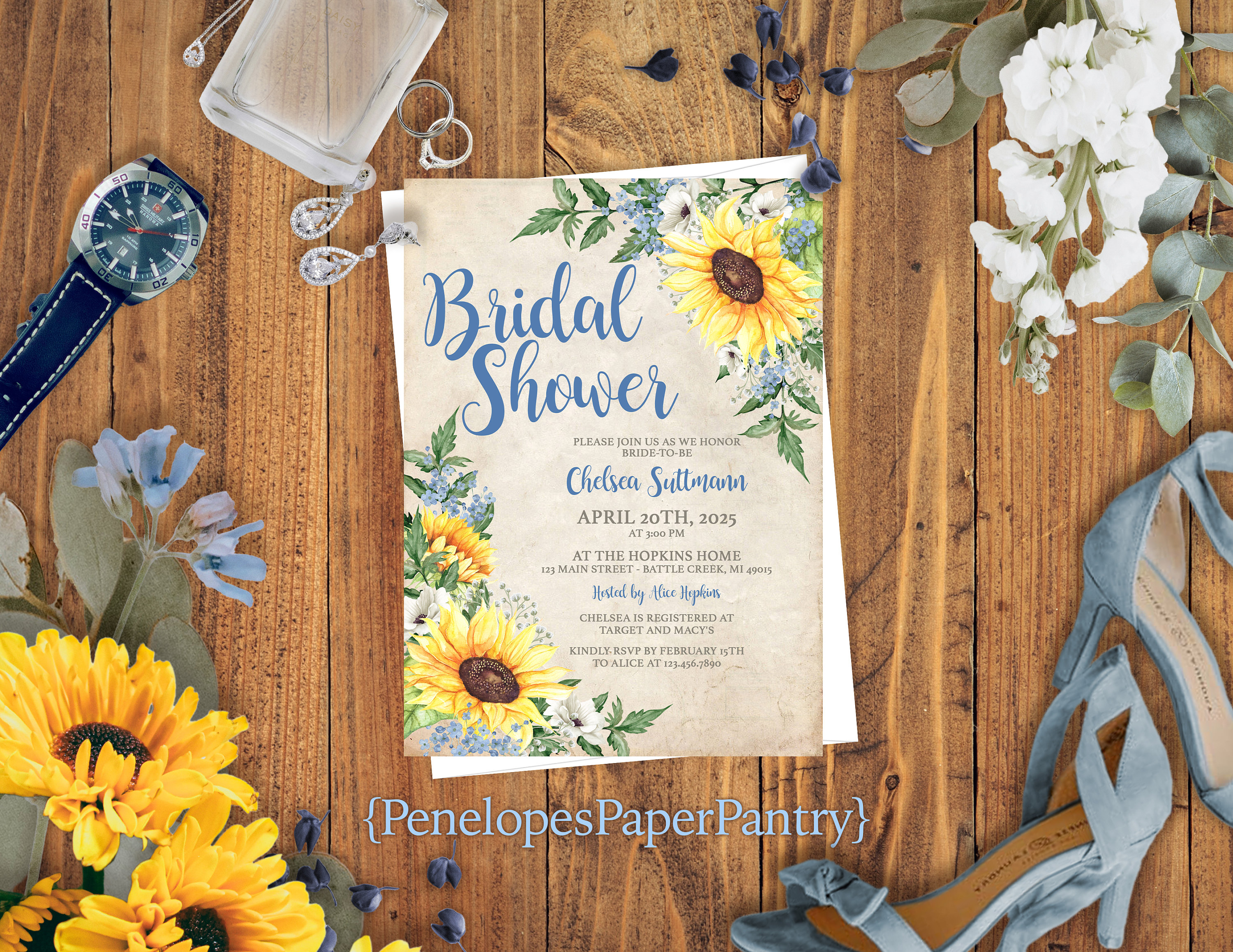 Rustic Sunflower Bridal Shower Invitations