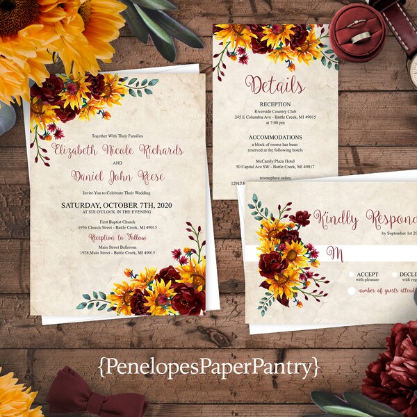 Sunflower Wedding Invitation - Etsy