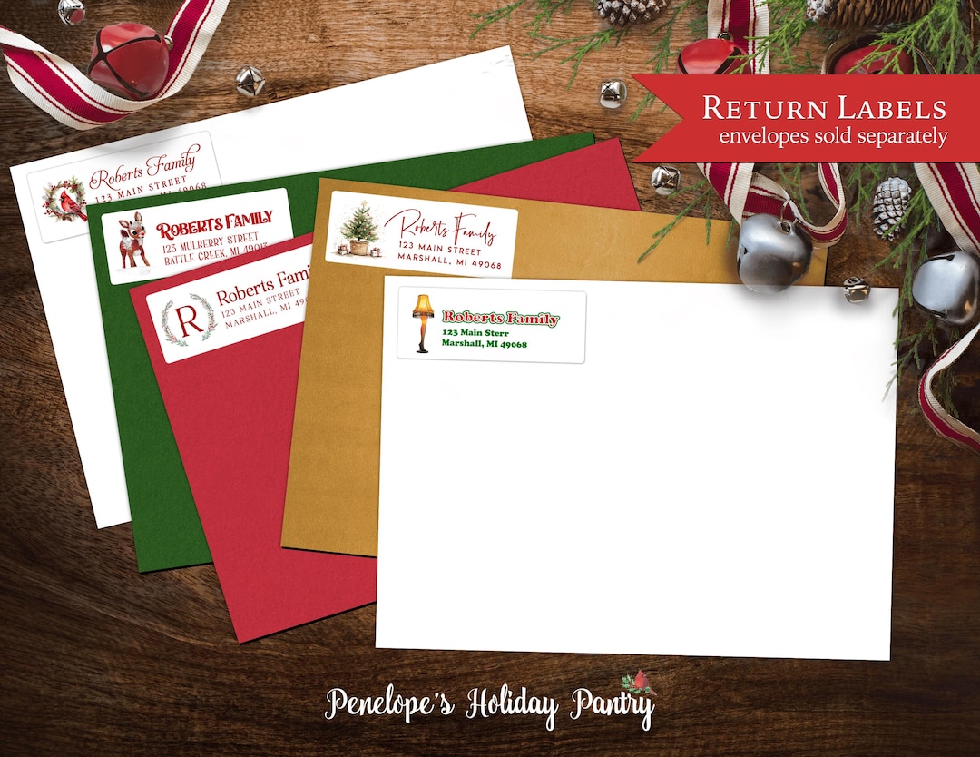 Personalized Holiday Return Address Labels Printed Christmas Theme ...