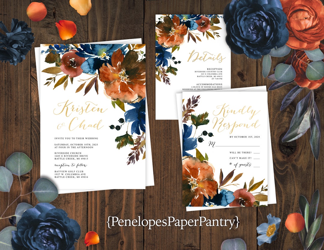 Fall Wedding Invitation,fall Wedding Invite,fall Floral Invite ...