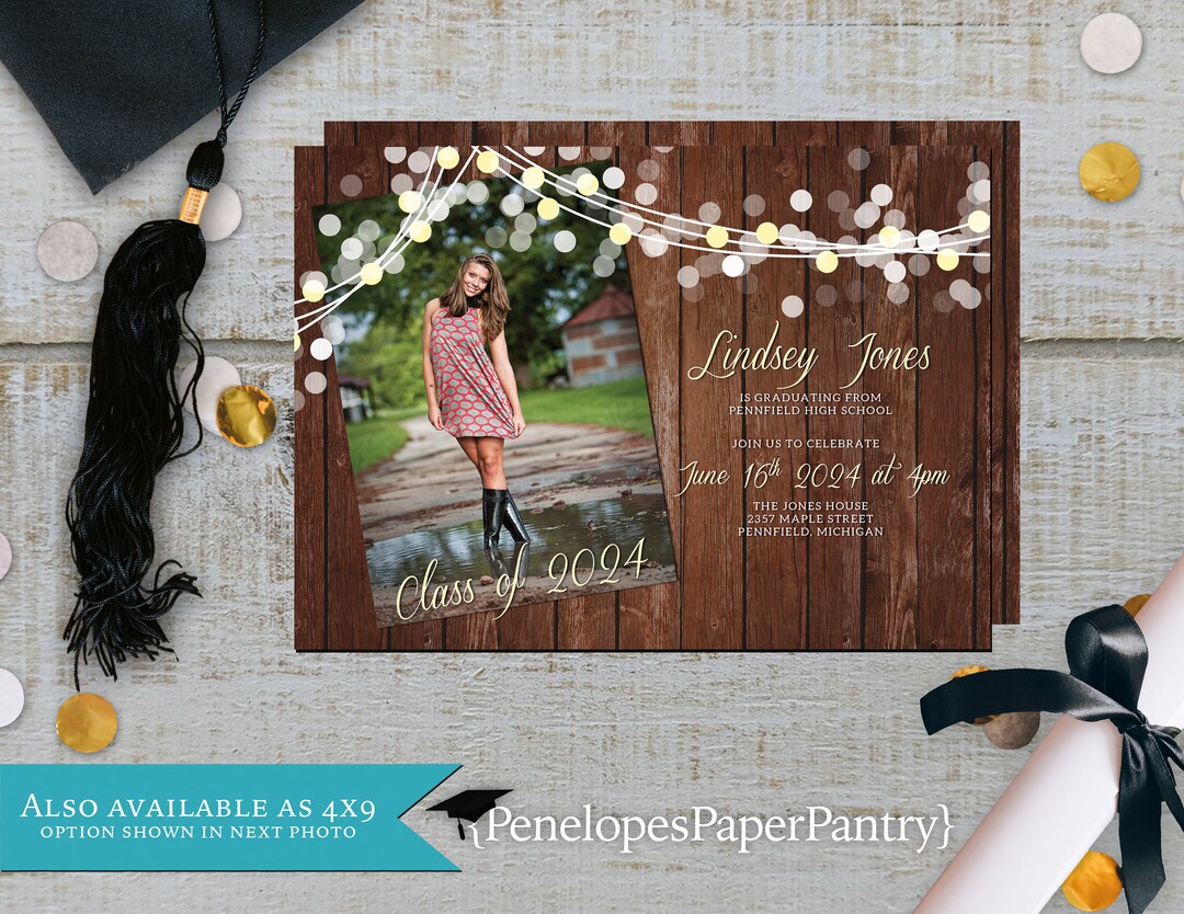 Rustic Graduation Invitation,photo Card,announcement,barn Wood,fairy ...