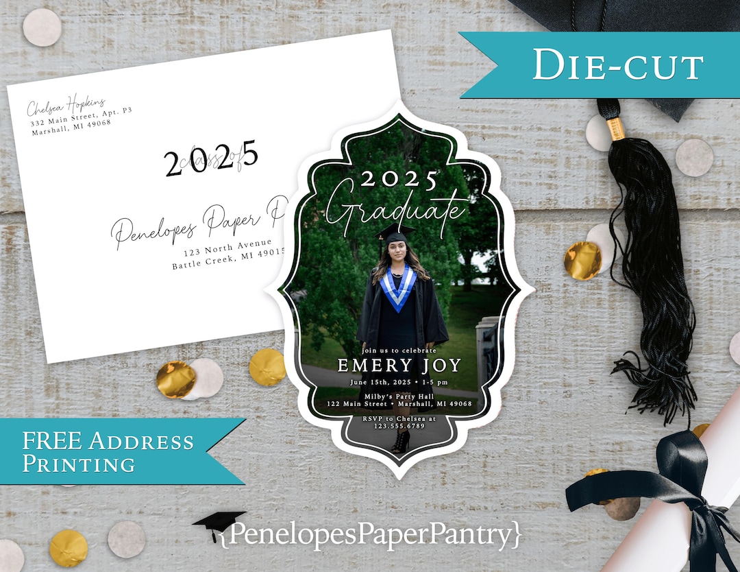 Unique Die Cut Graduation Photo Announcement Invitation Personalized ...