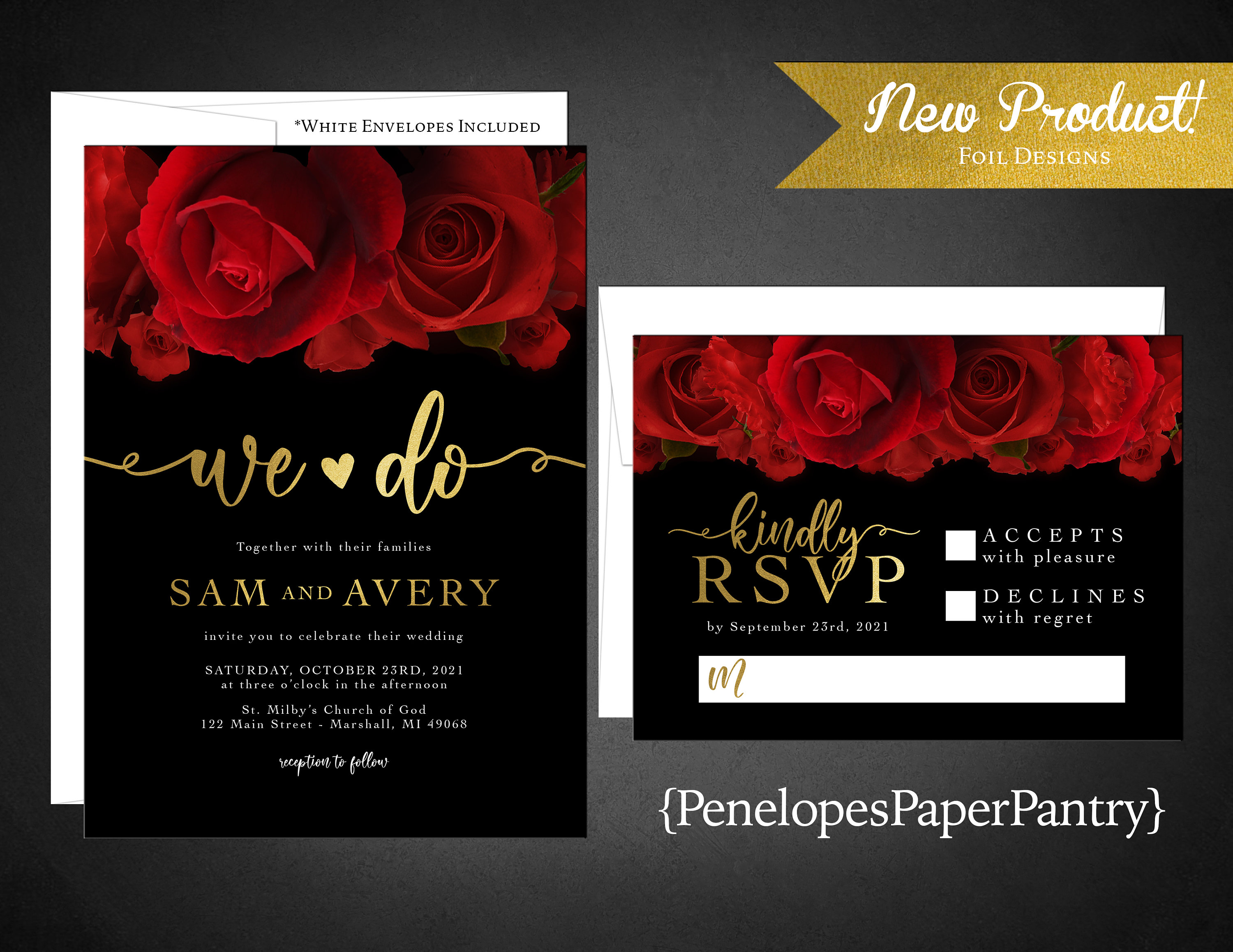 Gold Foil Roses Invitations - Etsy