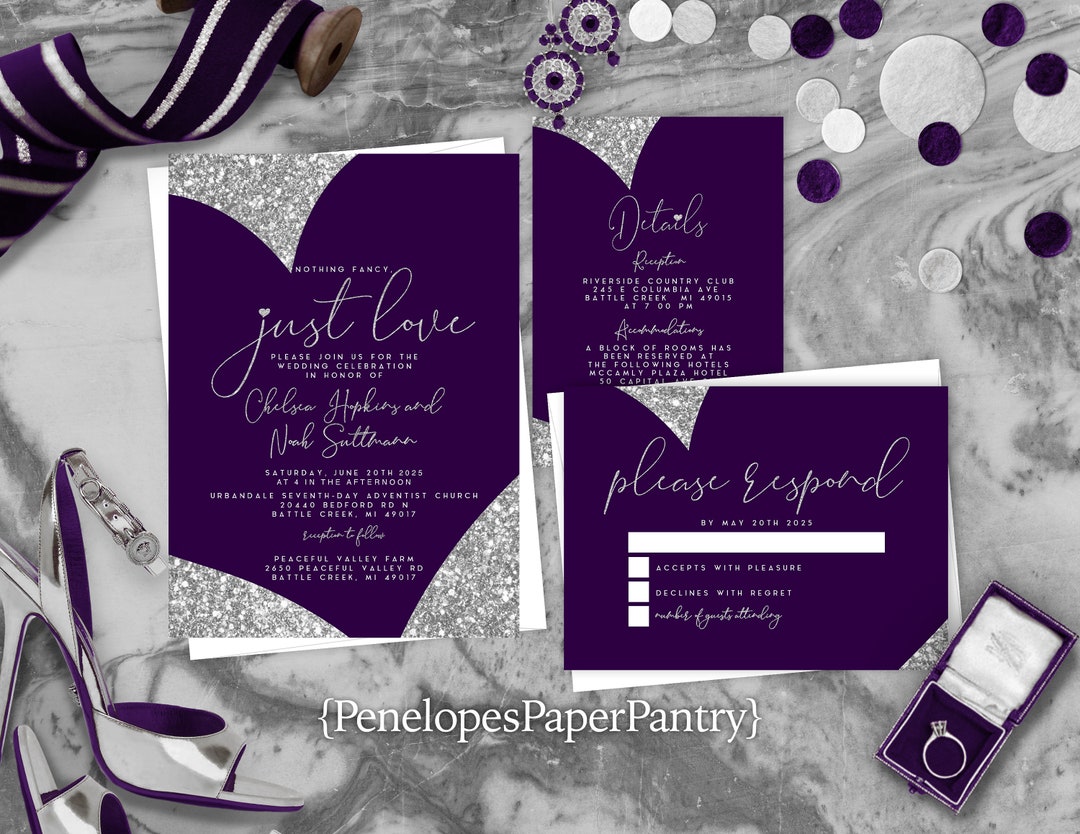 Glam Purple Wedding Invitation,personalized,purple Wedding Invite ...