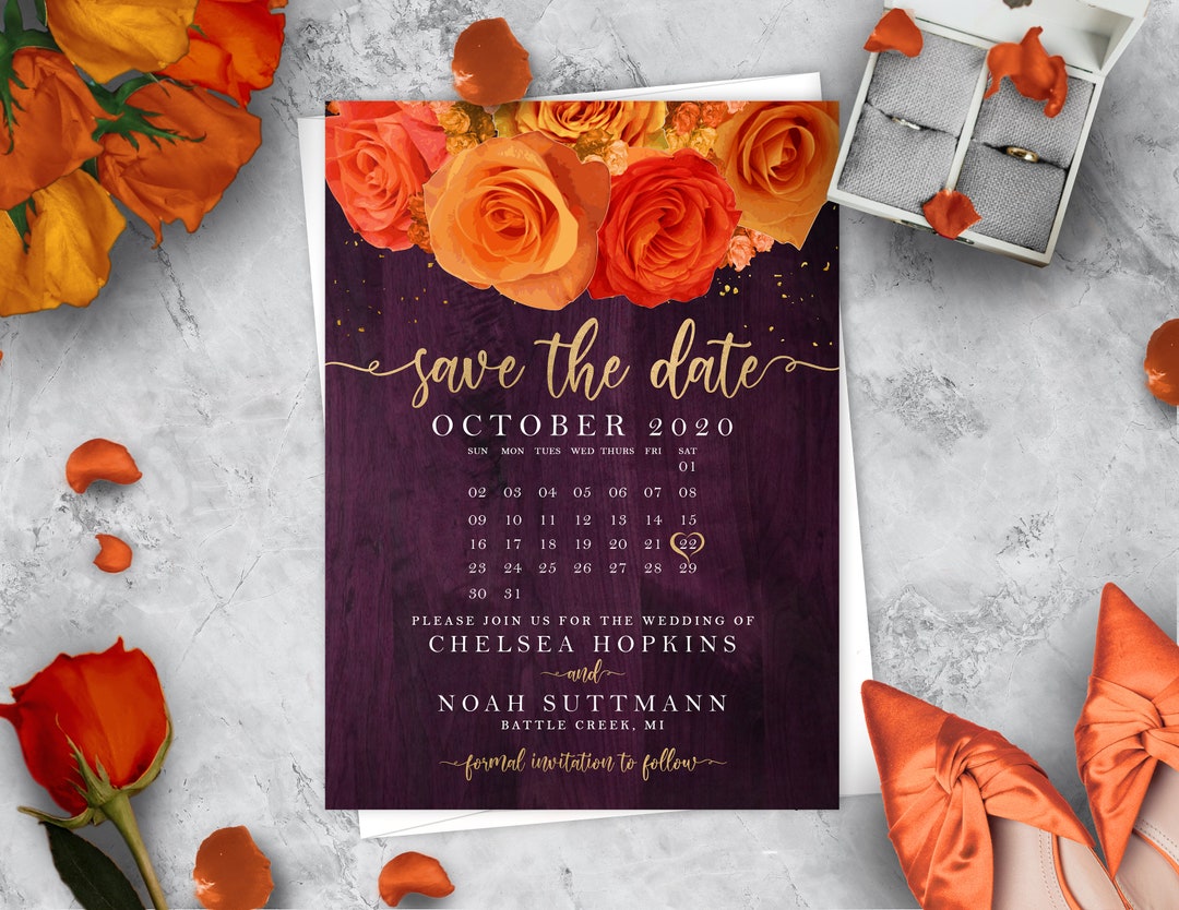 Rustic Purple and Orange Fall Wedding Save the Date - Etsy