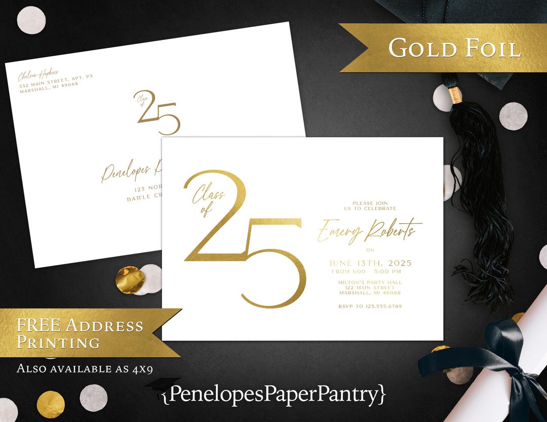 Classic Graduation Party Invitation Announcement Gold Foil Personalized ...