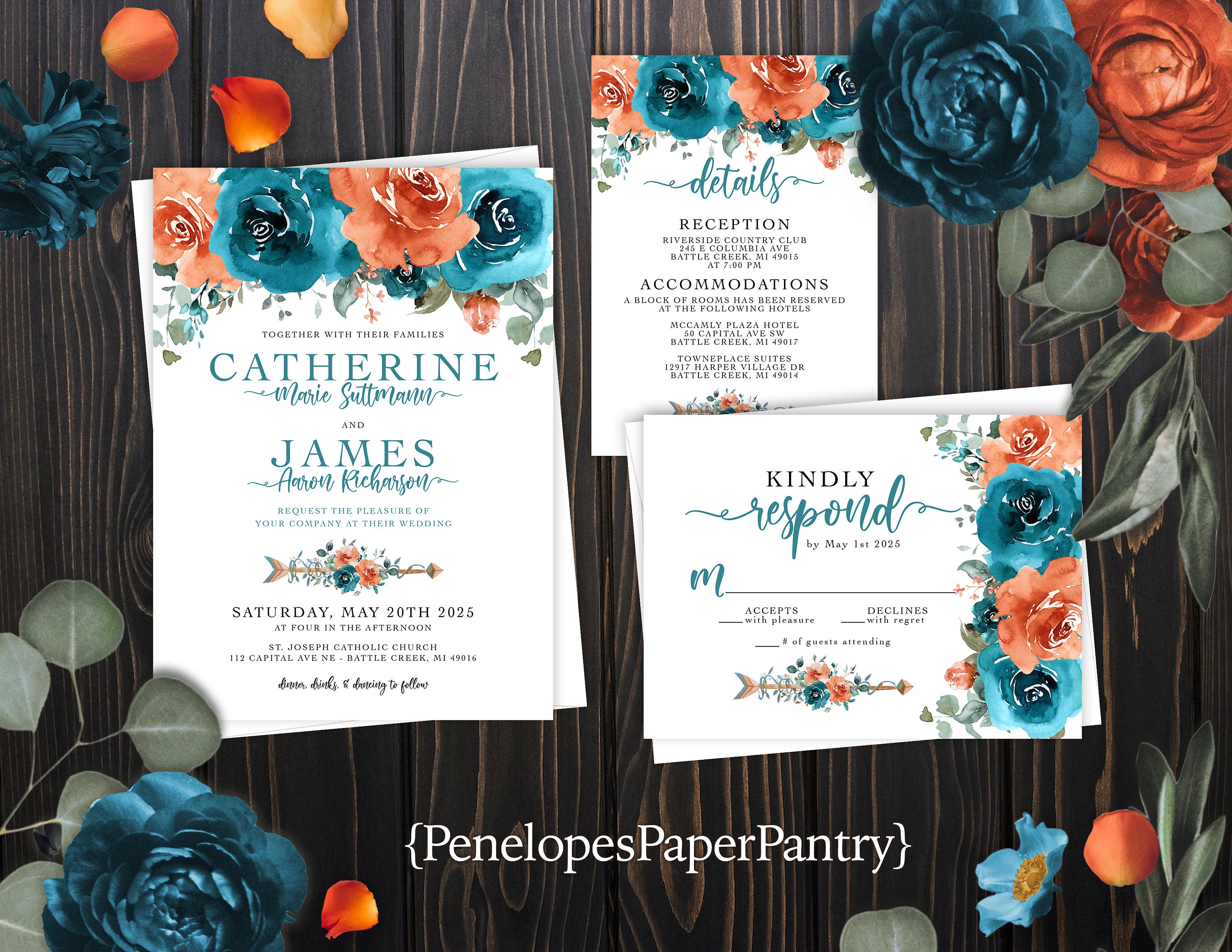 Turquoise And Orange Wedding Invitations