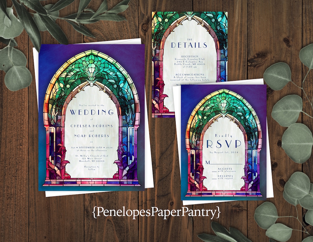 Rainbow Stained Glass Wedding Invitation,stained Glass Invite,stained ...