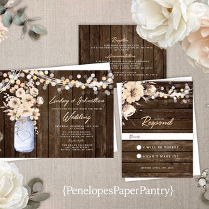 Rustic Wedding Invitation,rustic Wedding Invite,rustic Wood,mason Jar ...