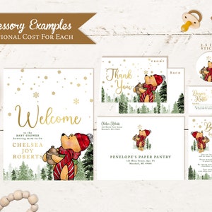 Winter Winnie the Pooh Bear Baby Shower Invitation Honey Pot Snowflakes ...