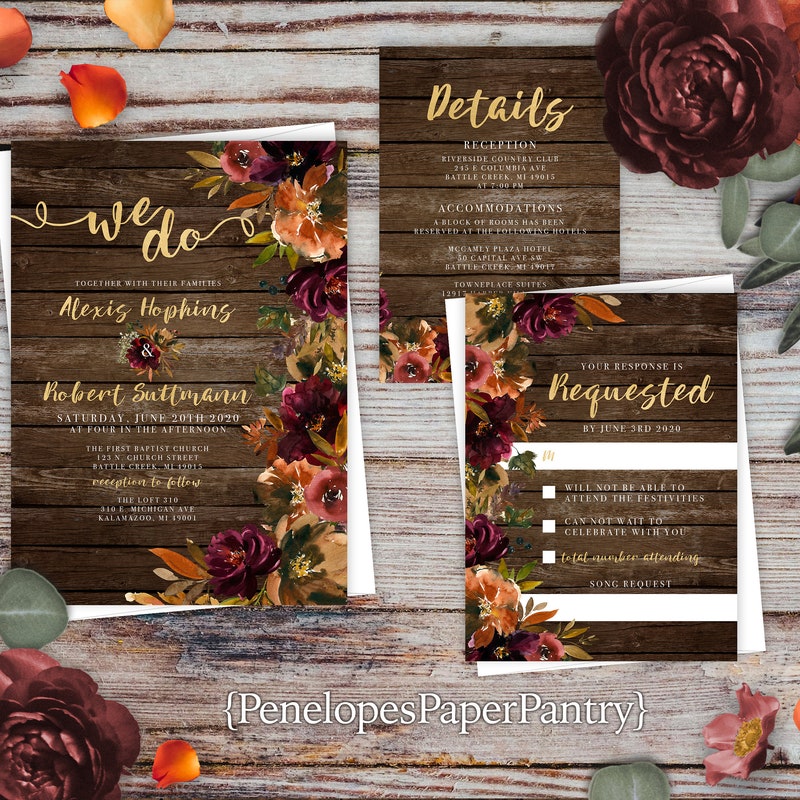 Fall Wedding Invitations - Etsy