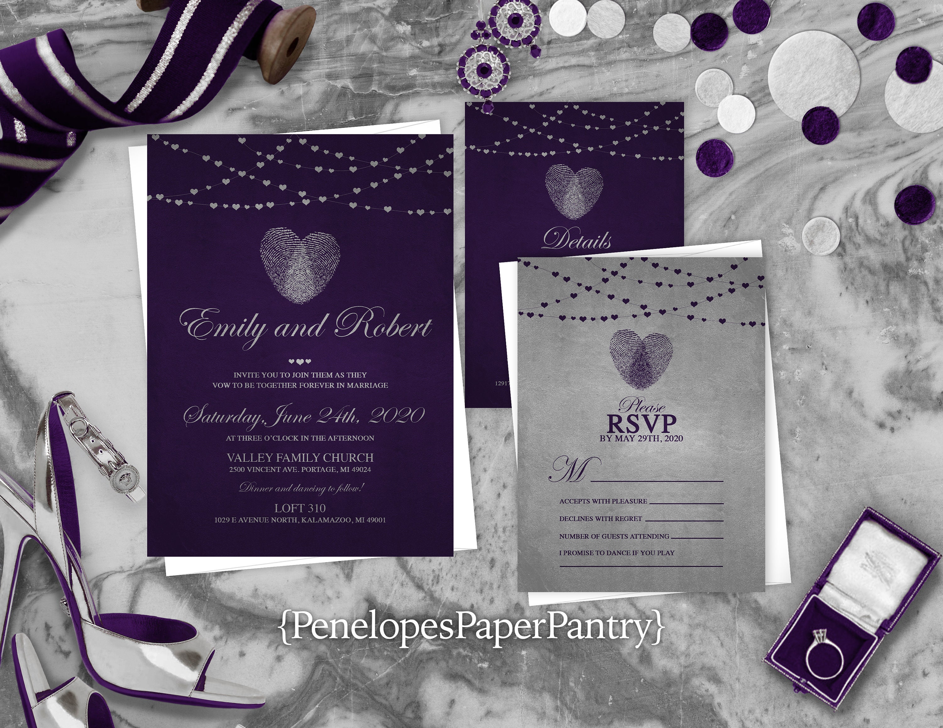 Purple Elegant Wedding Invitations