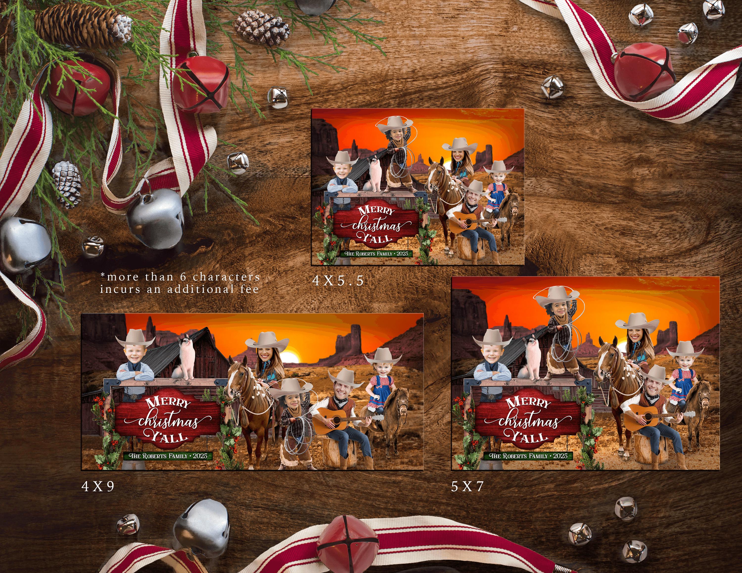 Funny Wild West Christmas Family Photo Card Personalized Cowboys Horses ...