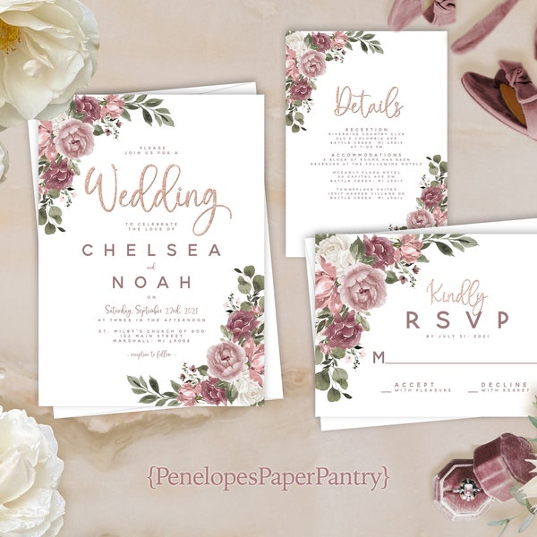 Mauve Wedding Invitation - Etsy