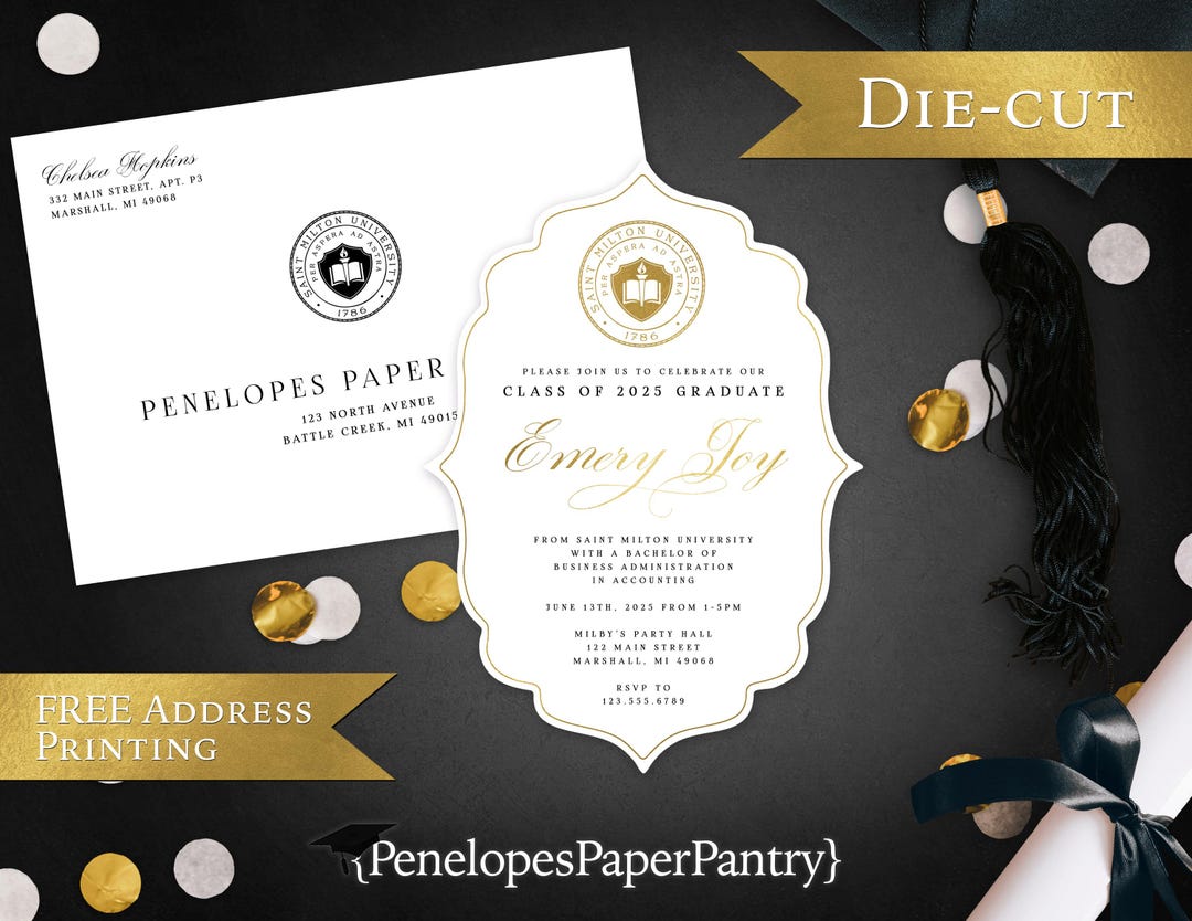 Elegant Classic Die Cut Graduation Announcement Party Invitation ...