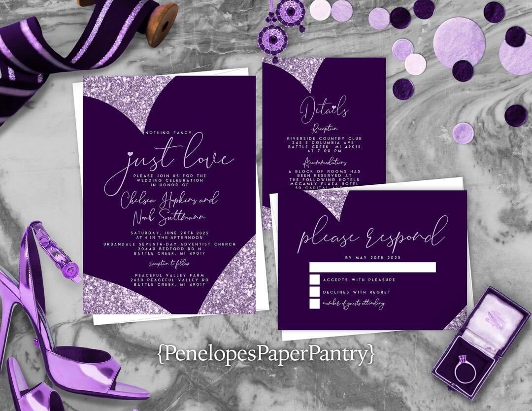 Elegant Purple Wedding Invitation,purple Wedding Invite,lavender ...
