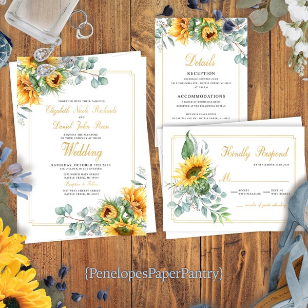 Sunflower Wedding Invitation - Etsy