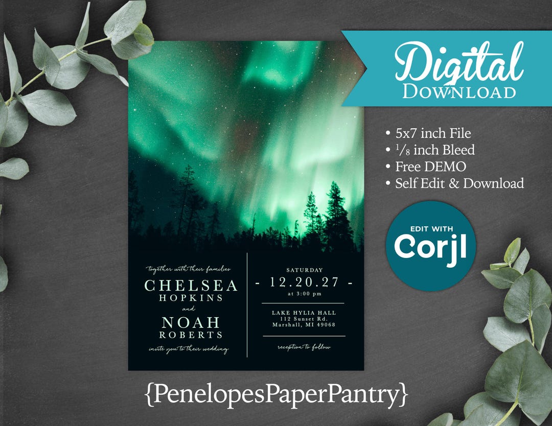 Northern Lights Wedding Invitation Instant Download Digital Template ...