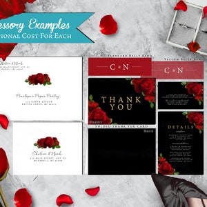 Elegant Black and Red Rose Wedding Invitations,red Roses,black Shimmer ...
