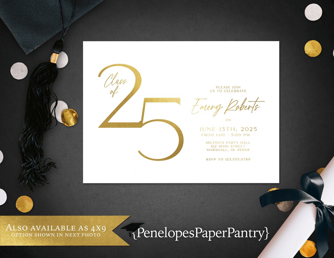 Classic Graduation Party Invitation Announcement Gold Foil Personalized ...
