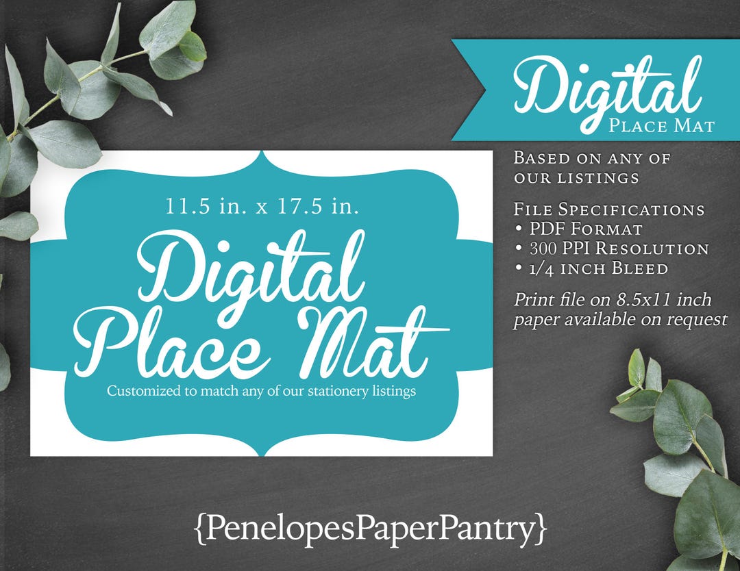 Digital Placemat Custom Personalized Print Ready Pdf Party Decor ...
