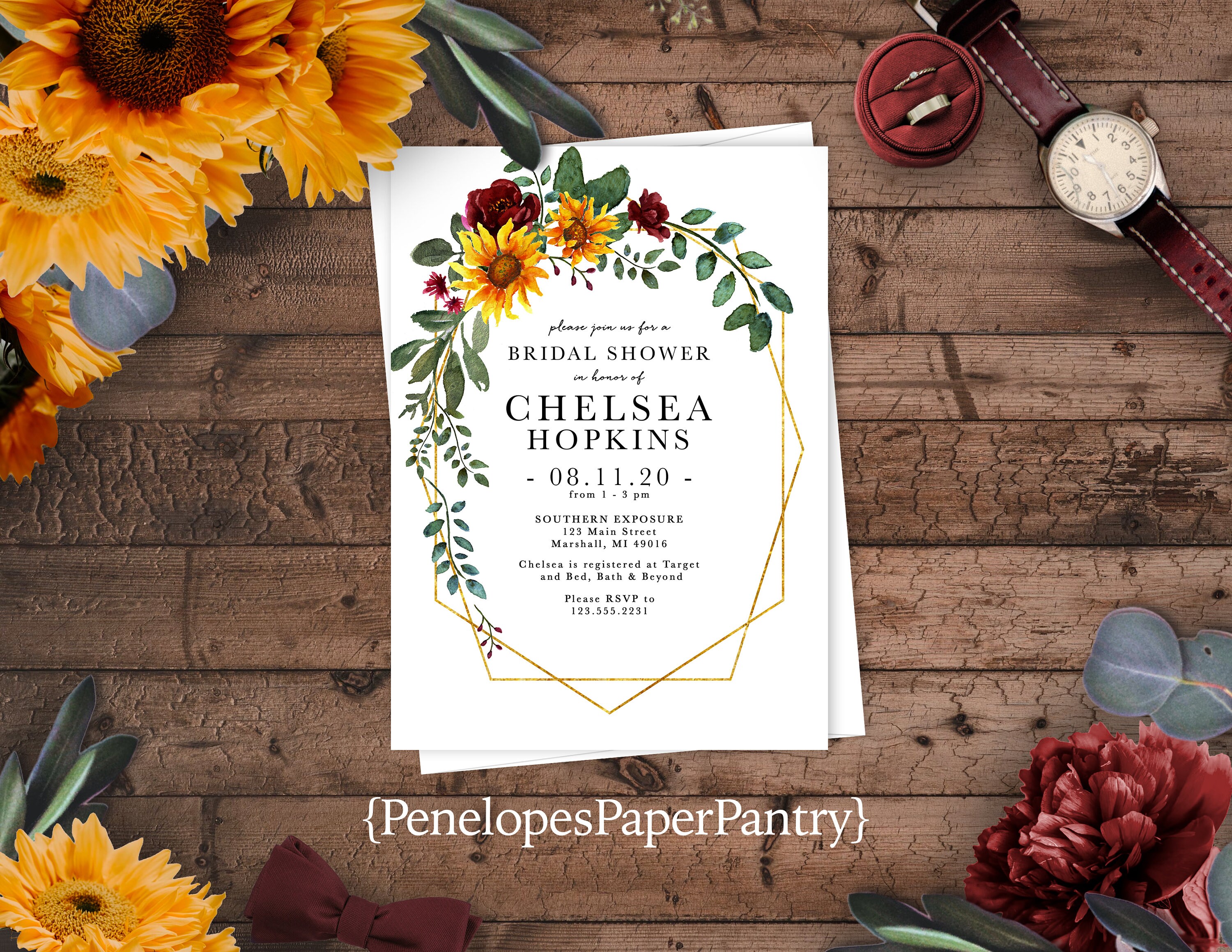 Rustic Sunflower Bridal Shower Invitations