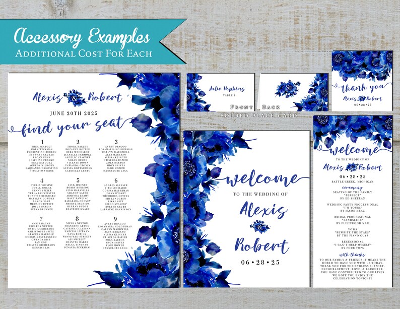 Sapphire Blue Floral Wedding Invitation, Personalized Calligraphy - Etsy UK