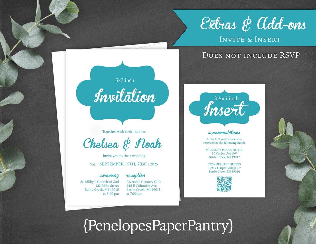 Wedding Invitation With Detail Card Enclosure Personalized Penelope ...